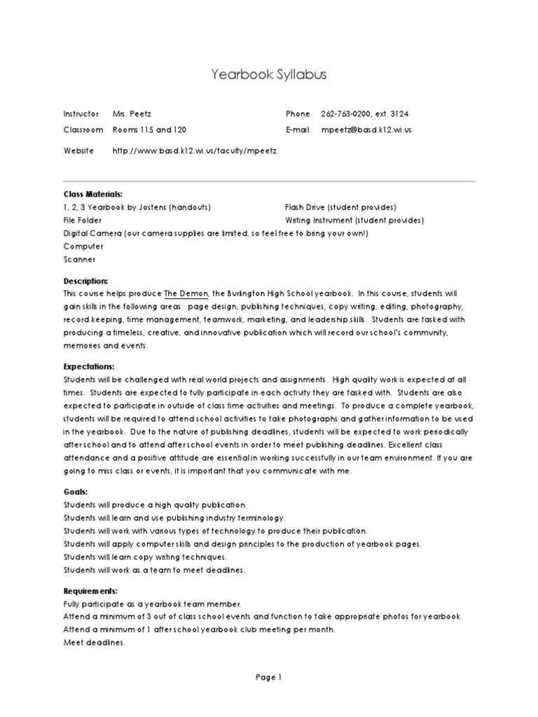 Yearbook Syllabus | PDF | Classroom | Editing