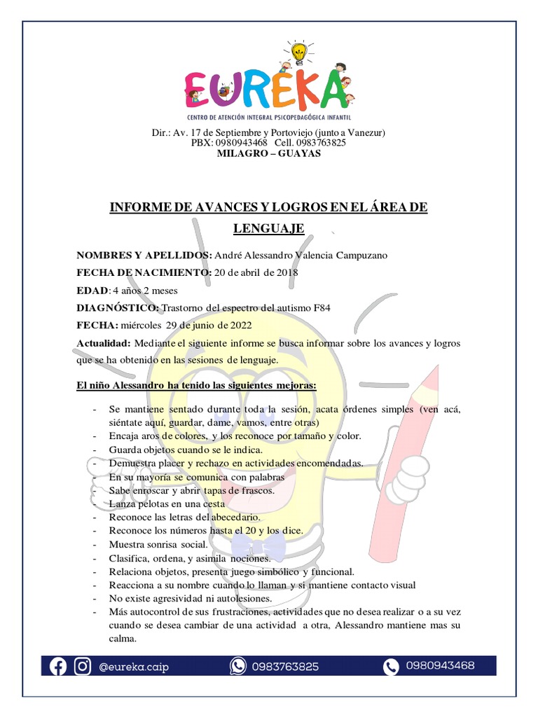 Informe de Avances y Logros Alessandro | Descargar gratis PDF | Conceptos psicologicos | Sicología