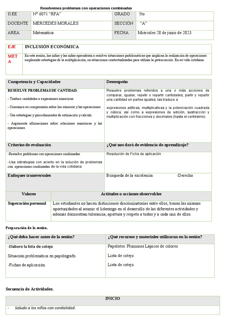MAT Problemas Con Operaciones Combinadas | PDF