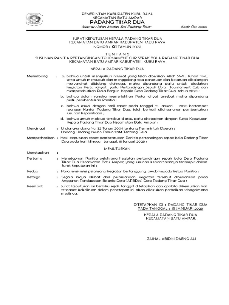 Susunan Panitia Turnamen Sepak Bola | PDF