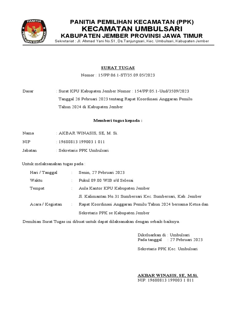 Contoh Surat Tugas | PDF