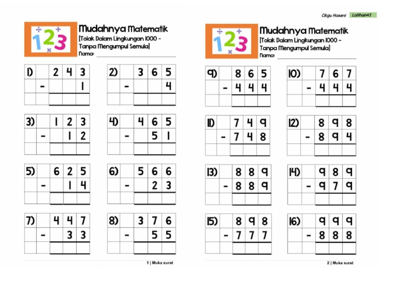 tolak tanpa mengumpul semula tahun 2 | PDF