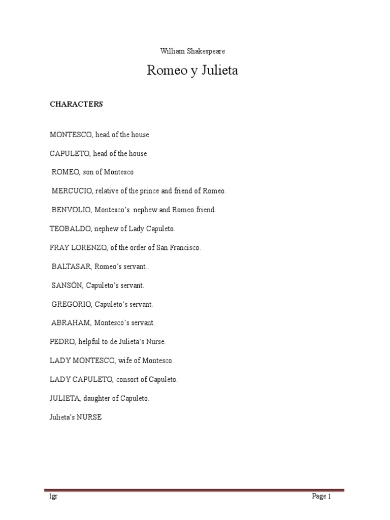 Romeo y Julieta Libreto en Inglés | PDF | Characters In Romeo And Juliet