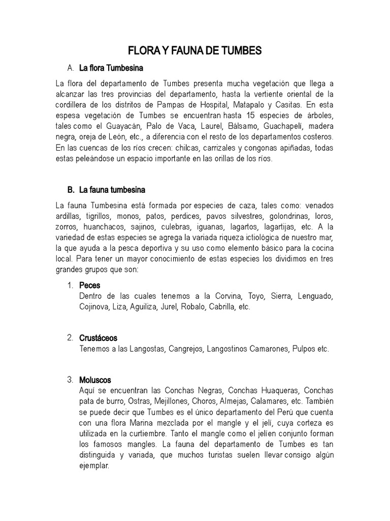 Flora y Fauna de Tumbes | PDF