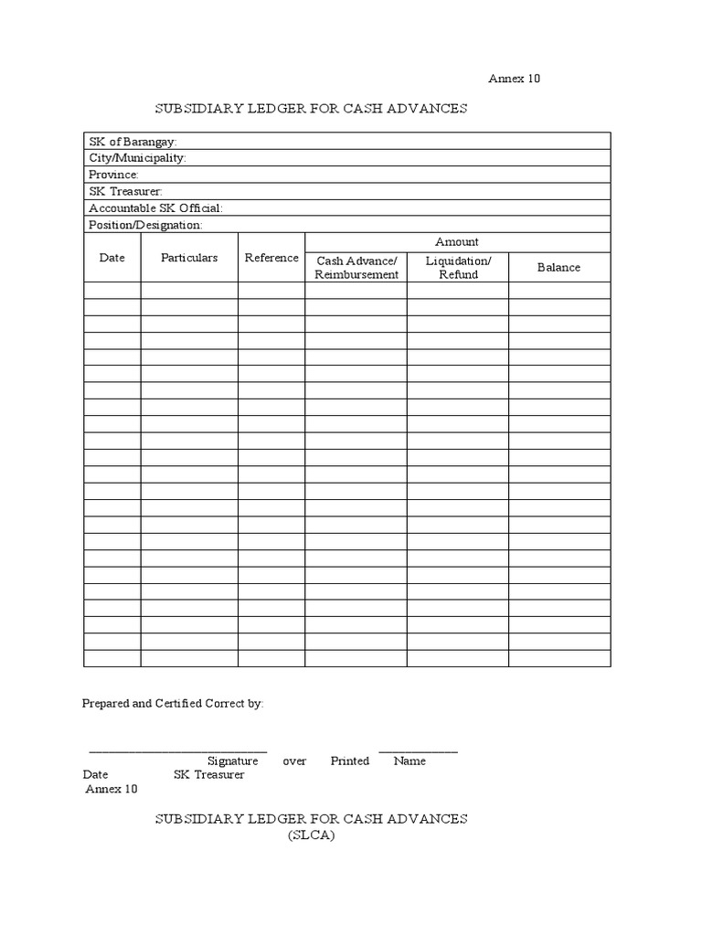 Annex 10-SUBSIDIARY LEDGER FOR CASH ADVANCES | PDF