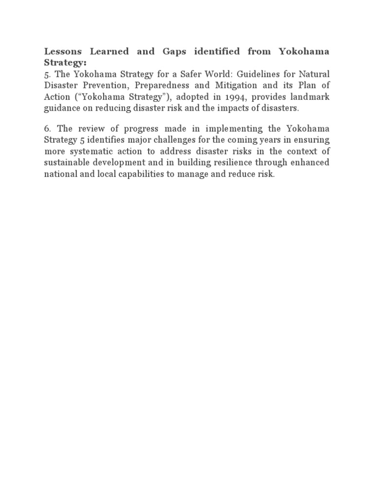 Lessons Learned and Gaps Identified From Yokohama Strategy | PDF