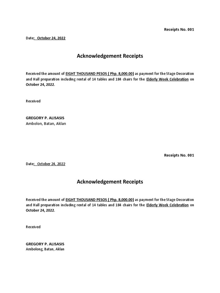 Acknowledgement Receipts | PDF