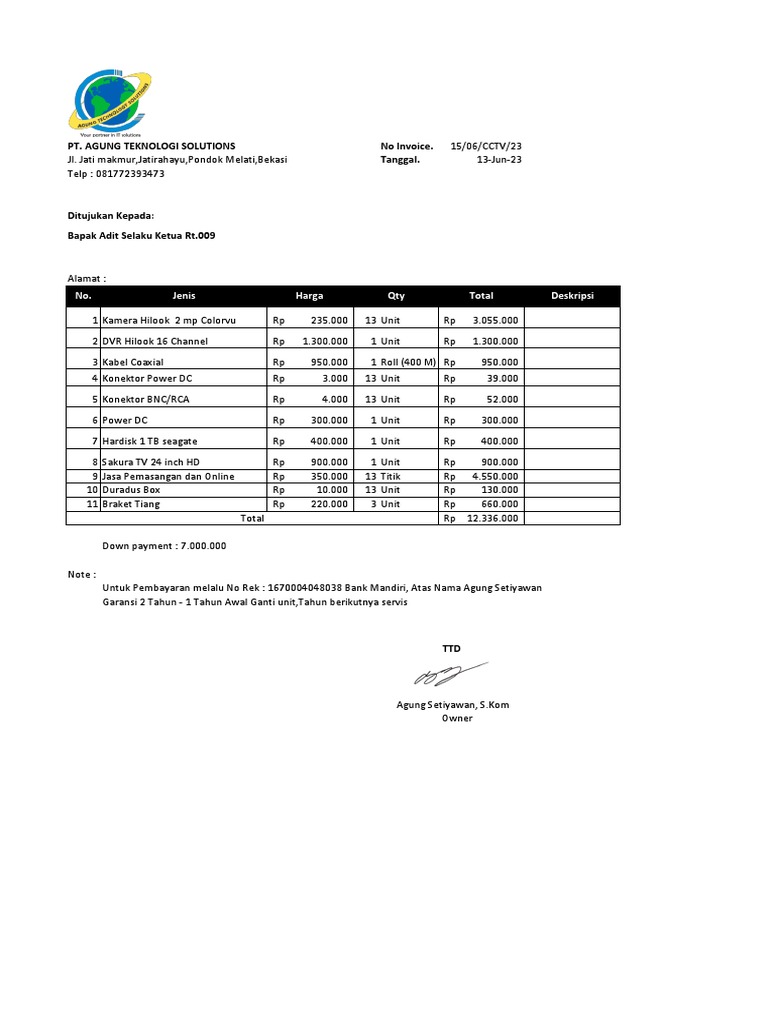 Invoice DP Harga CCTV 2mp Hilook Colorvu RT 9 13 Titik24inchfinal1 ...