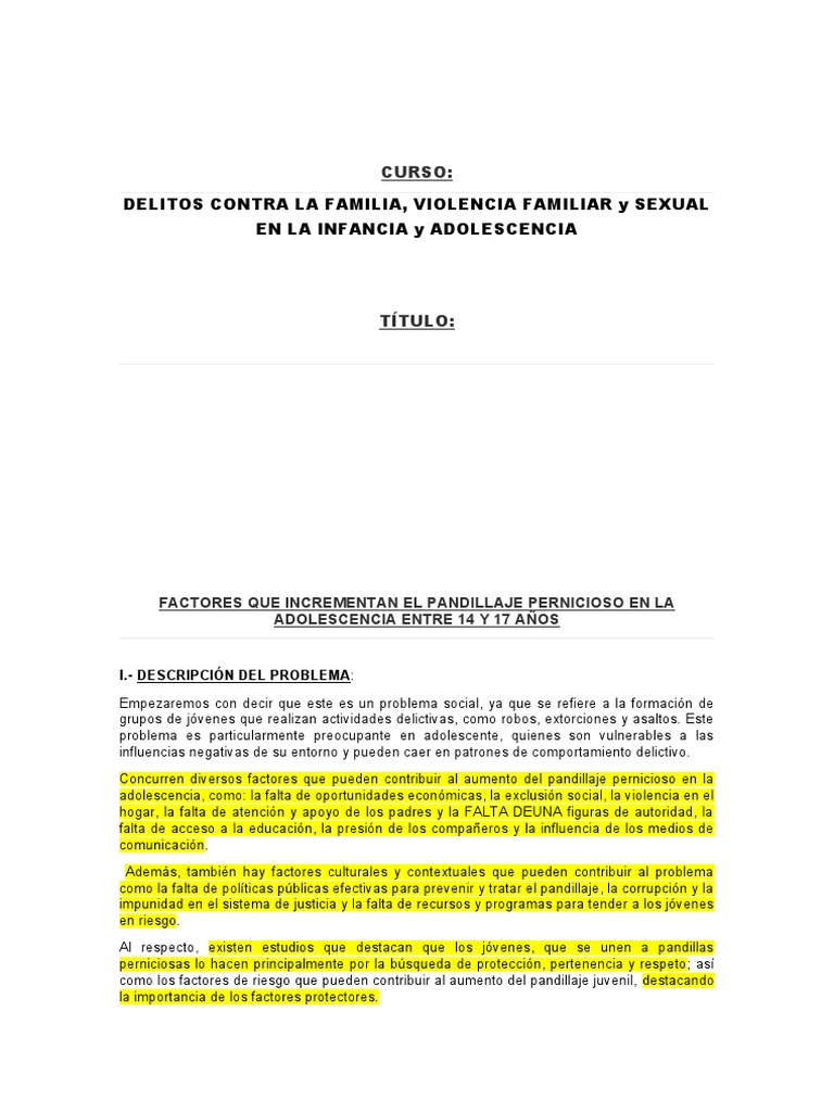 Factores Que Incrementan El Pandillaje Pernicioso en La Adolescencia Entre 14 y 17 Años | PDF ...
