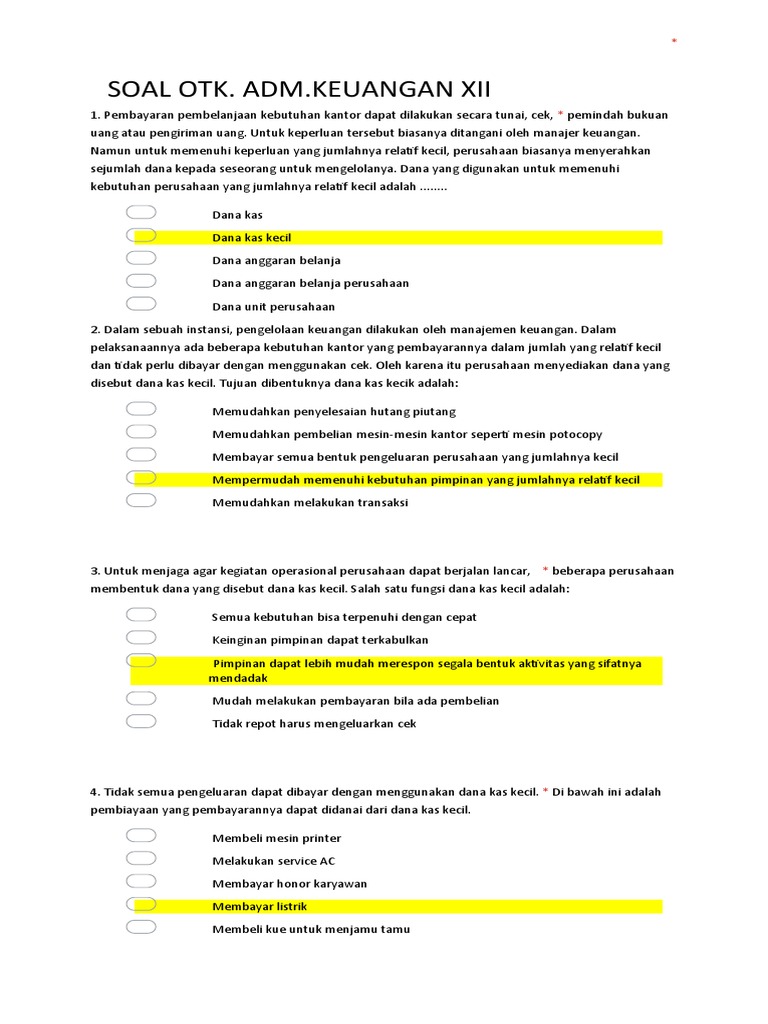 Soal Otk. Adm - Keuangan Xii | PDF