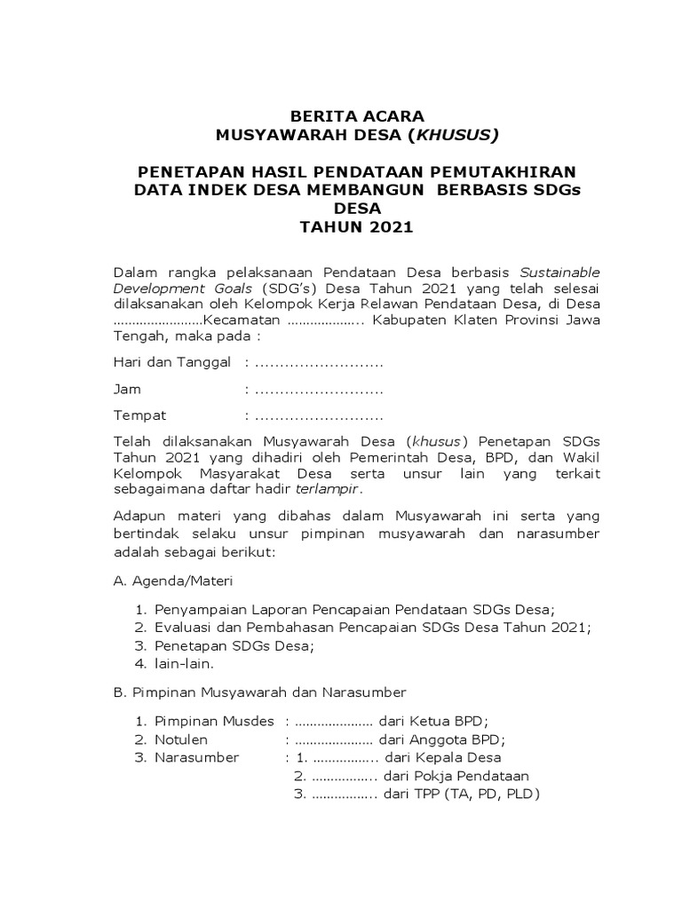 BA MUSDES PENETAPAN SDGs DESA | PDF