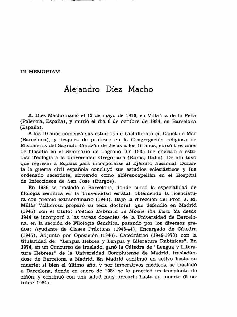 Legado de Alejandro Diez Macho | PDF | Historia