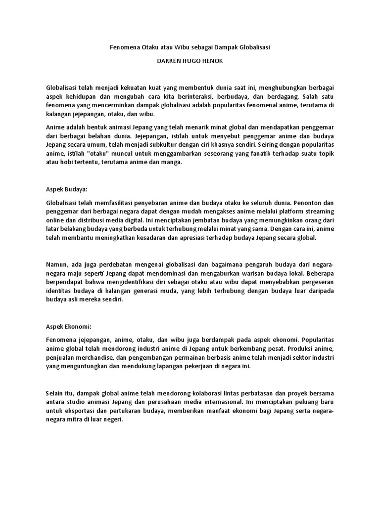Fenomena Otaku Atau Wibu Sebagai Dampak Globalisasi DARREN HUGO HENOK | PDF