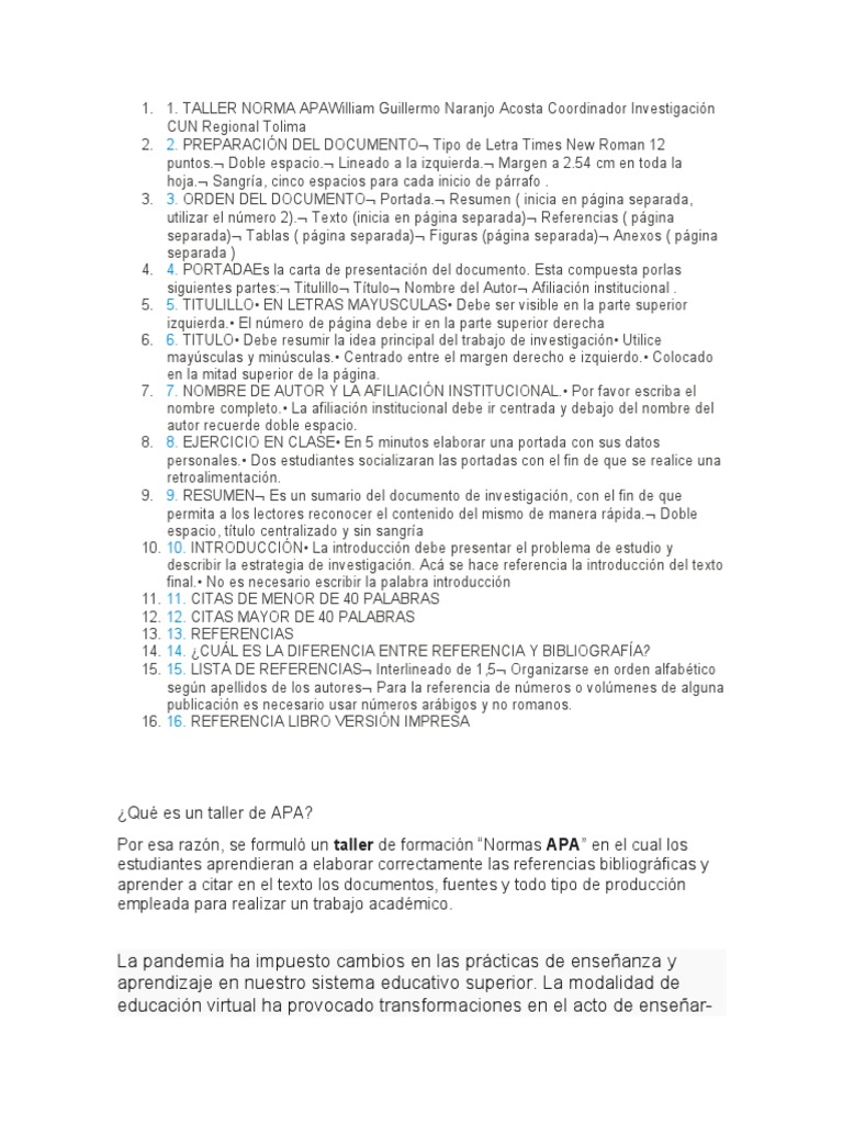Contenido de Taller Normas Apa | PDF | Sumario abstracto) | Estilo apa