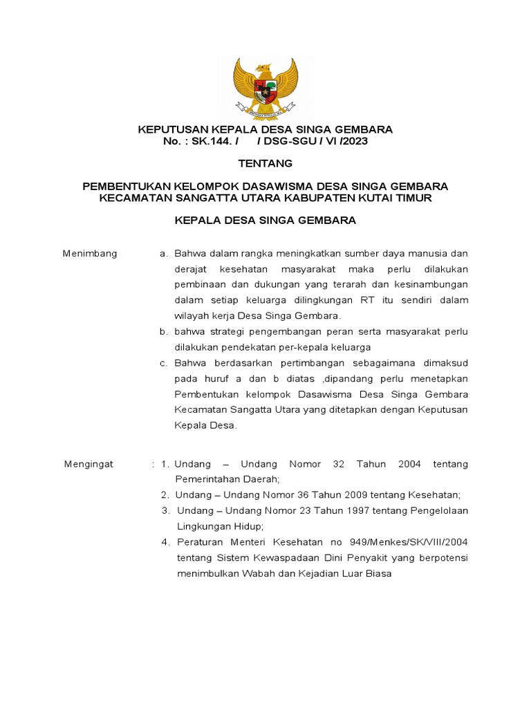 SK Kader Dasa Wisma Desa Kumitir Wsa8id SK Dasawisma | PDF