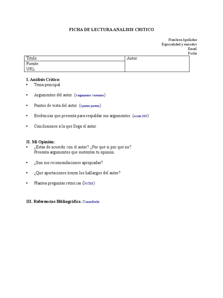 Formato Sugerido de Lectura de Analisis Critico | PDF