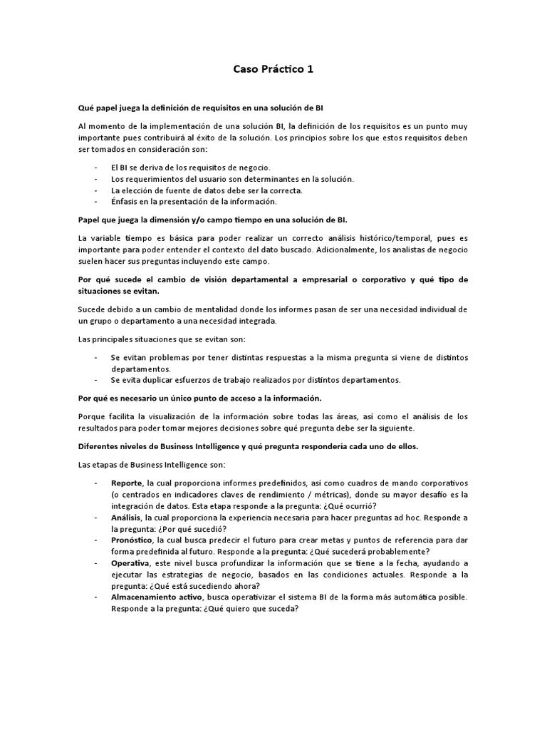 Caso Práctico 1 - Big Data & BI | PDF | Inteligencia de negocios | Big Data