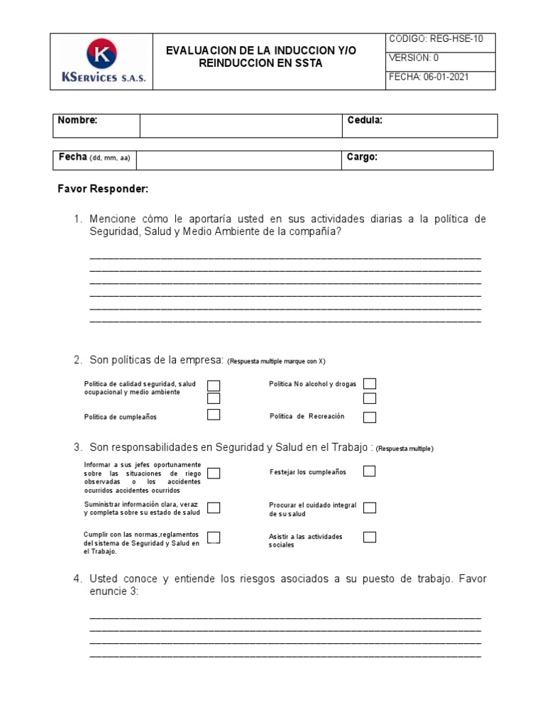Evaluación Inducción SSTA | PDF