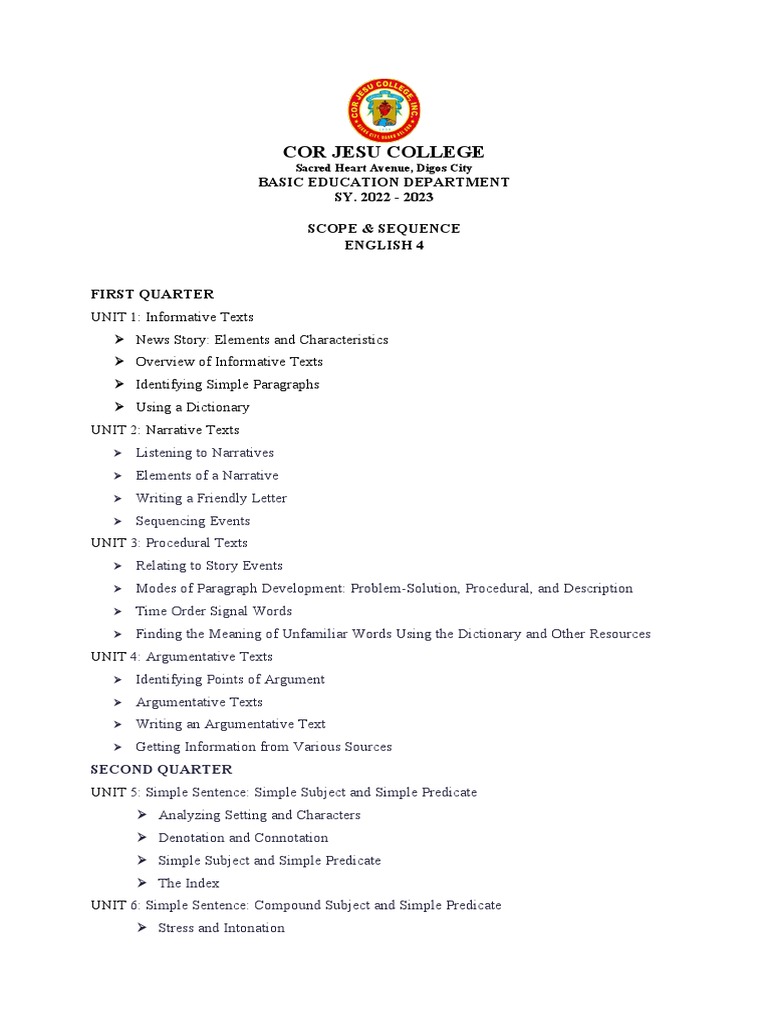 English Curriculum Scope 2022-2023 | PDF