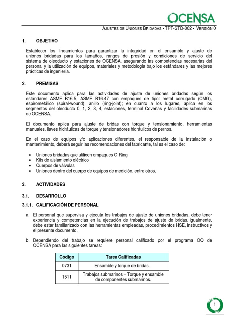 Estandar de Ajuste de Uniones Bridadas Tpt-std-002 | PDF | Herramientas | Ciencias fisicas
