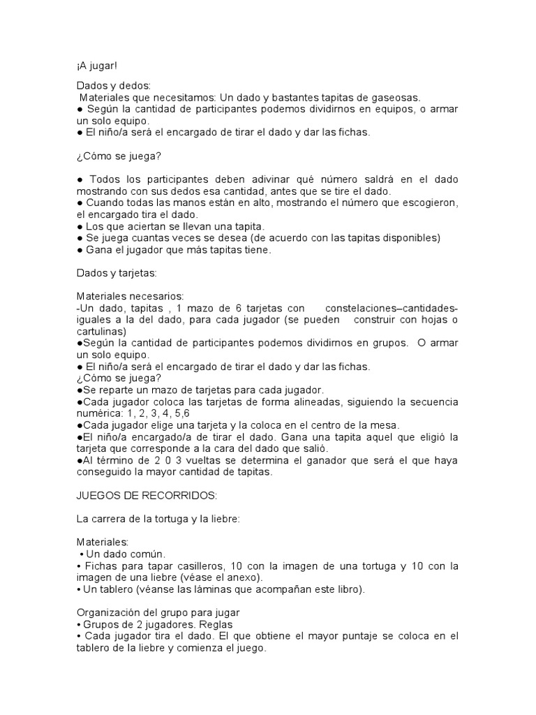 Juegos Iniciales con Dados para Niños | PDF | Artes del Lenguaje y ...