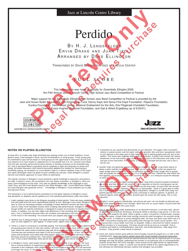 Duke Ellington Perdido Score Pdf