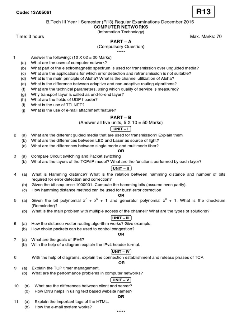 13A05601 Computer Networks | Download Free PDF | Transmission Control Protocol | Computer Network