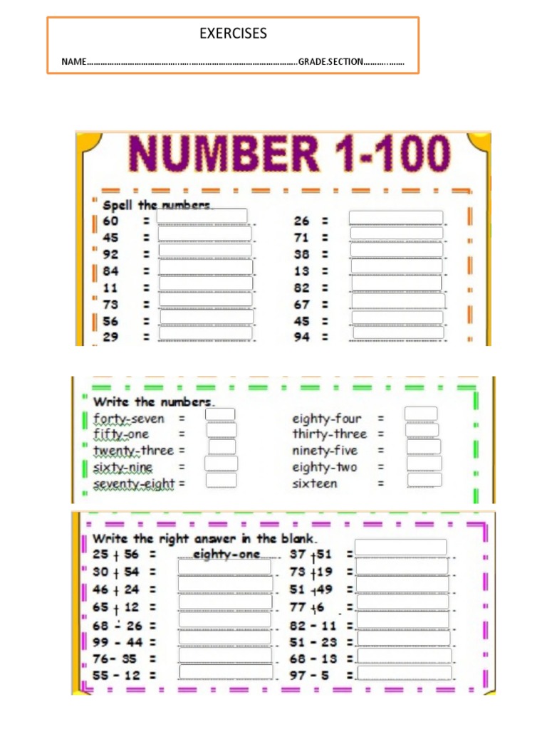 Exercises Numbers 1 - 100 | PDF