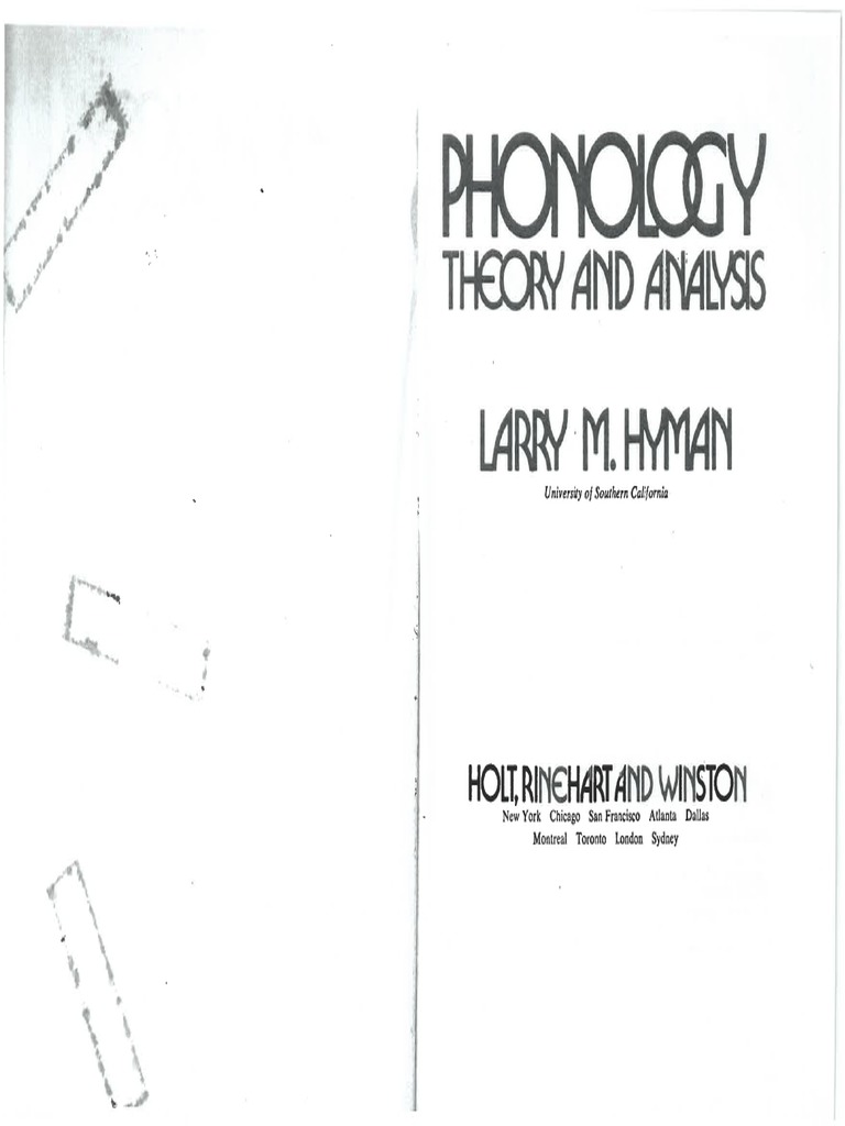 Hyman 1975 Phonology - Theory and Analysis | PDF | Phoneme | Phonology
