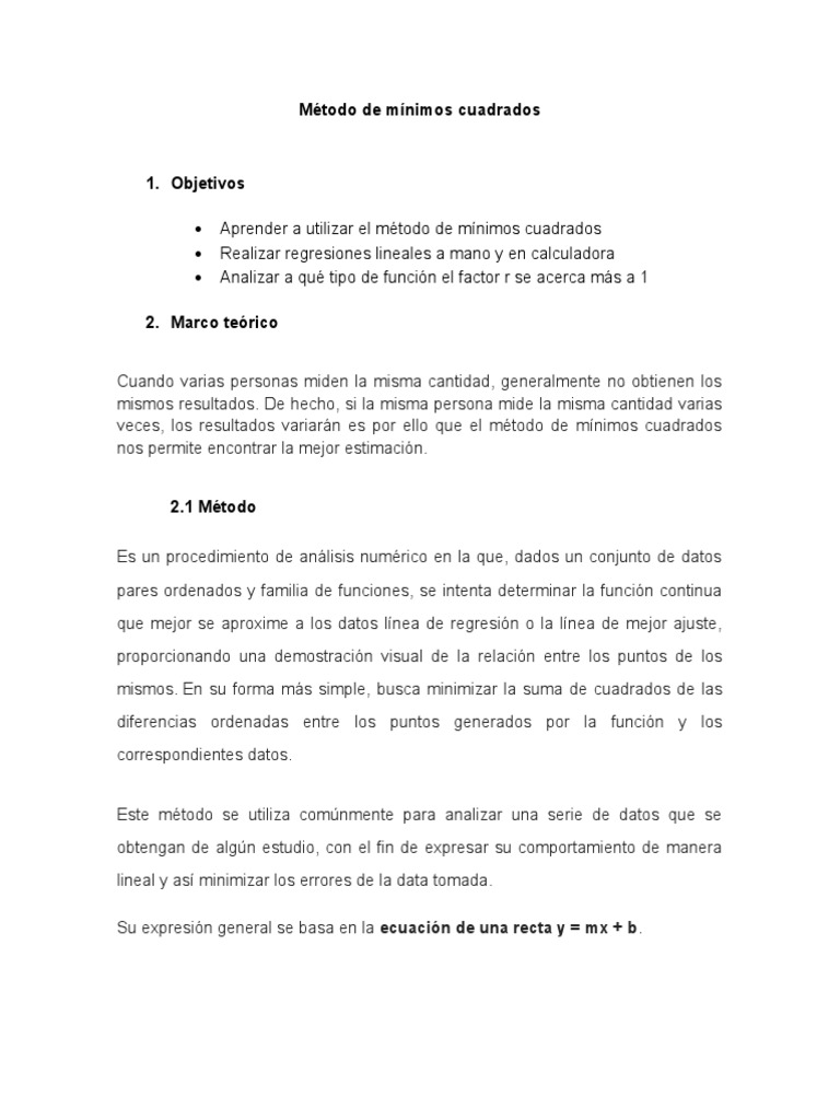 Método De Mínimos Cuadrados Pdf Mínimos Cuadrados Matemáticas