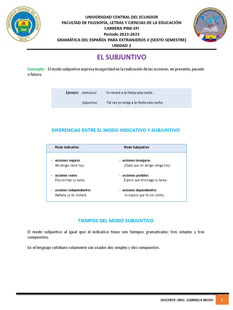 Guía del Subjuntivo en Español | PDF | Morfología | Conjugación gramatical