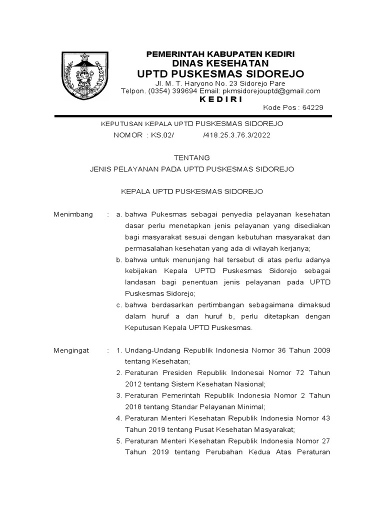 SK Tentang Jenis Pelayanan | PDF