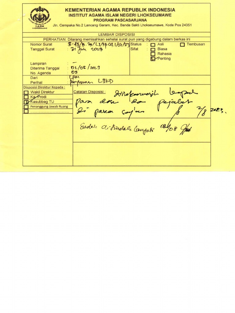 Contoh Disposisi LPM E BKD | PDF