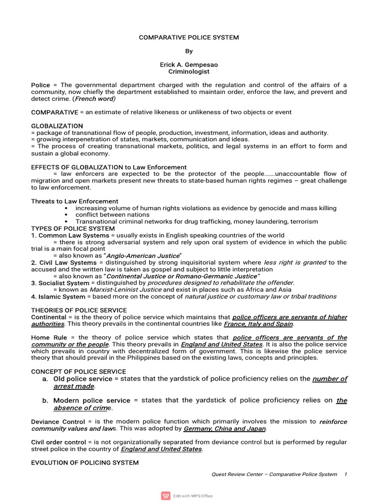 (Lea) Comparative Police System | PDF