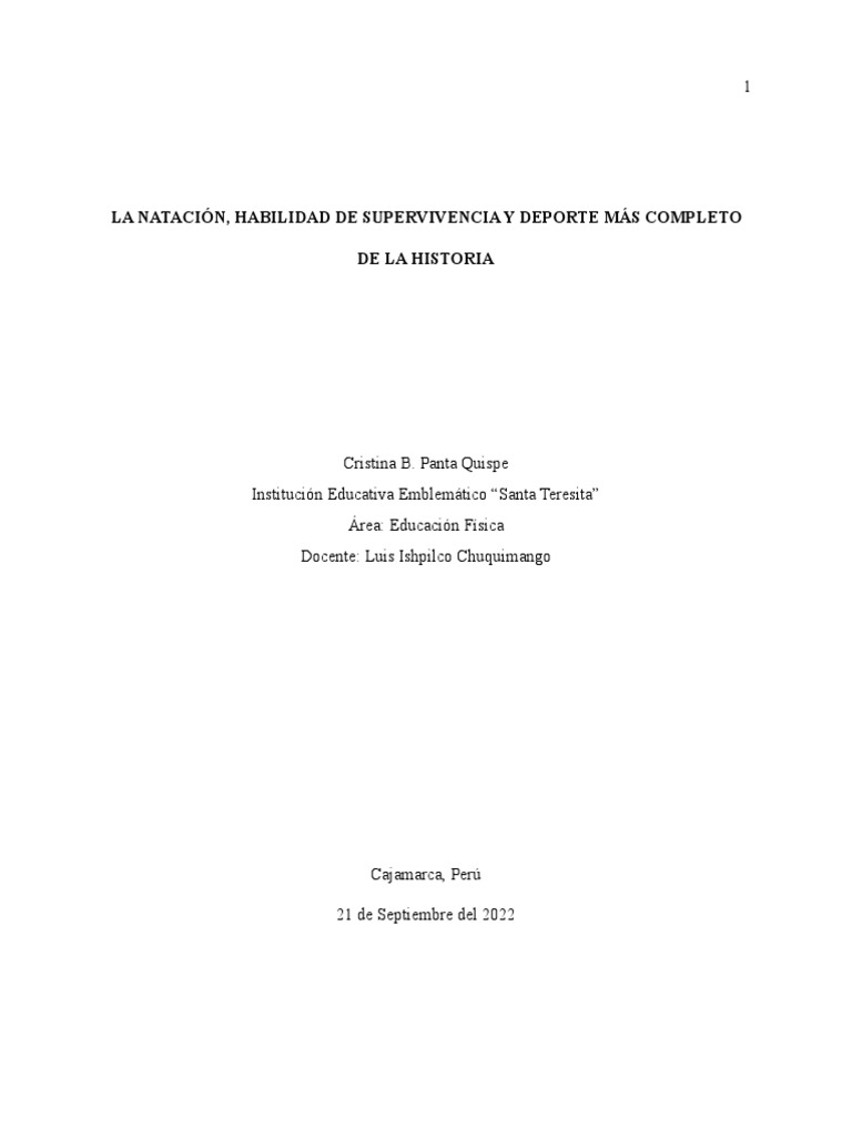 La Natación, Habilidad de Supervivencia y Deporte Más Completo de La ... La Natación, Habilidad de Supervivencia y Deporte Más Completo de La ...
