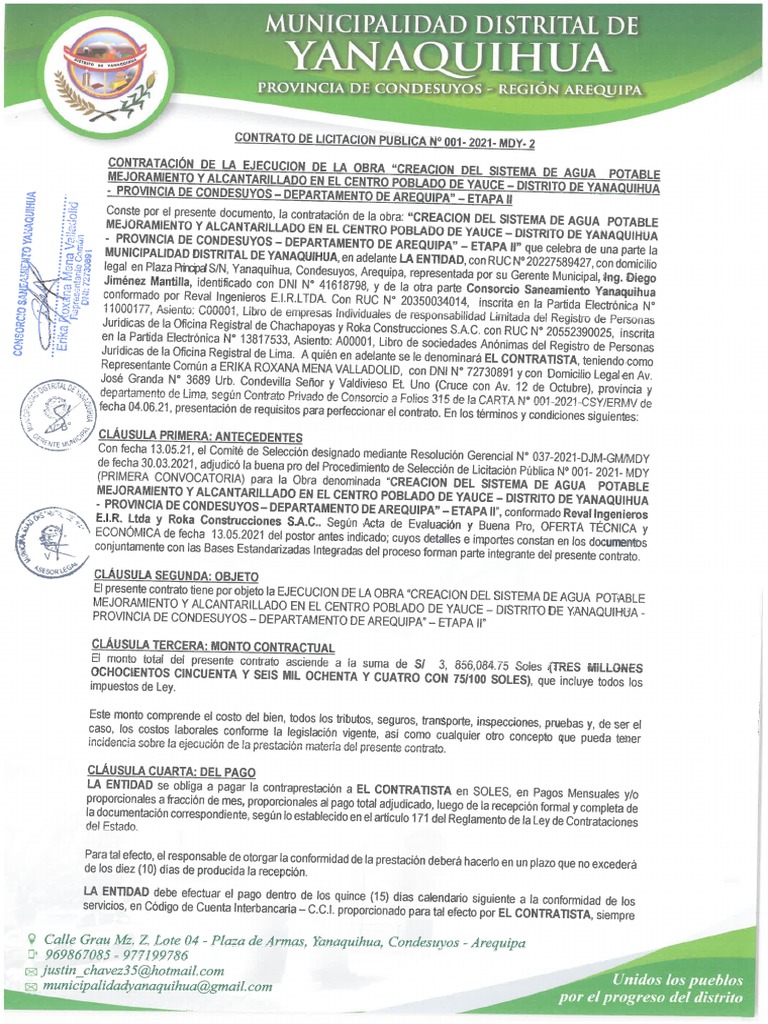 Contrato de Licitacion Publica #001-2021-Mdy-2 | PDF