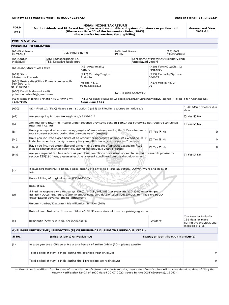 ITR Form - Priyanka | PDF