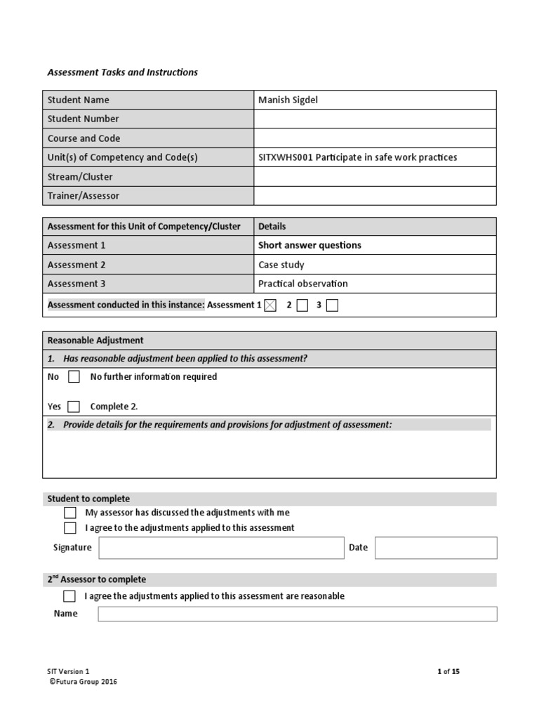 SITXWHS001 Assessment 1 - Short Answers | PDF | Personal Protective Equipment | Occupational ...