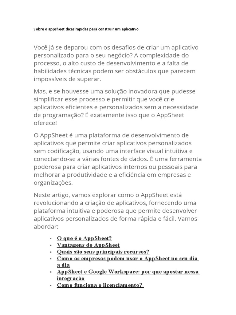 Dicas Rápidas para Usar o AppSheet | PDF | Negócios