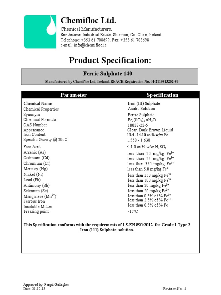 Ferric Sulphate 140 Specification Rev 3 | PDF