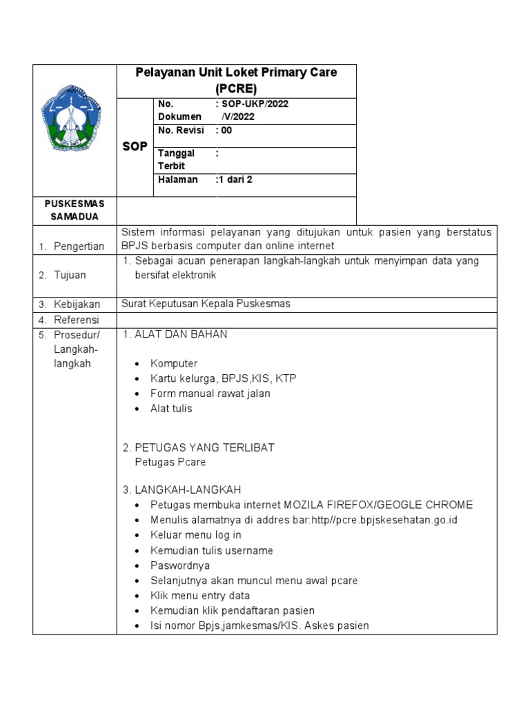 Sop Ruangan Pcare | PDF
