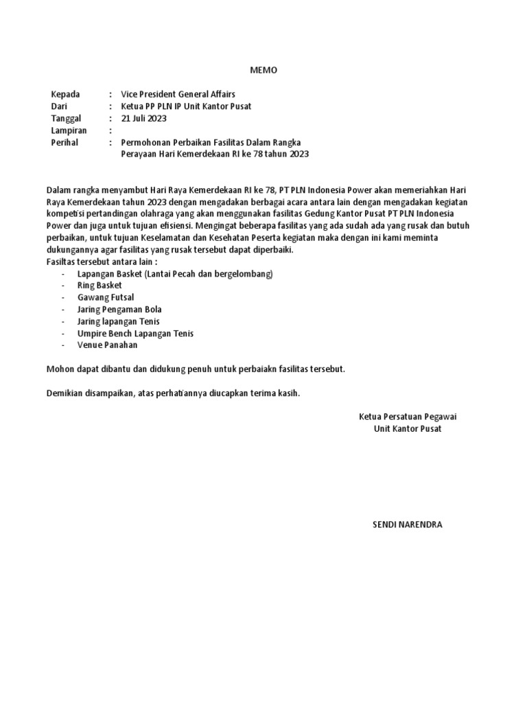 Permohonan Perbaikan Fasilitas | PDF