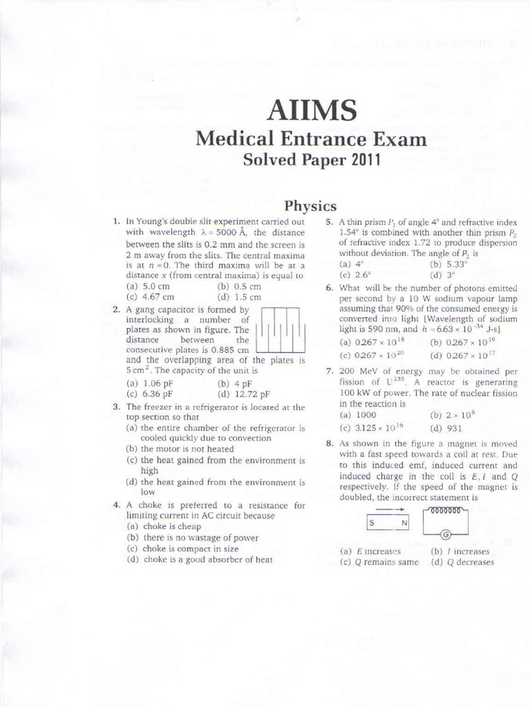 Aiims Mbbs Question Paper 2011 2079 | PDF