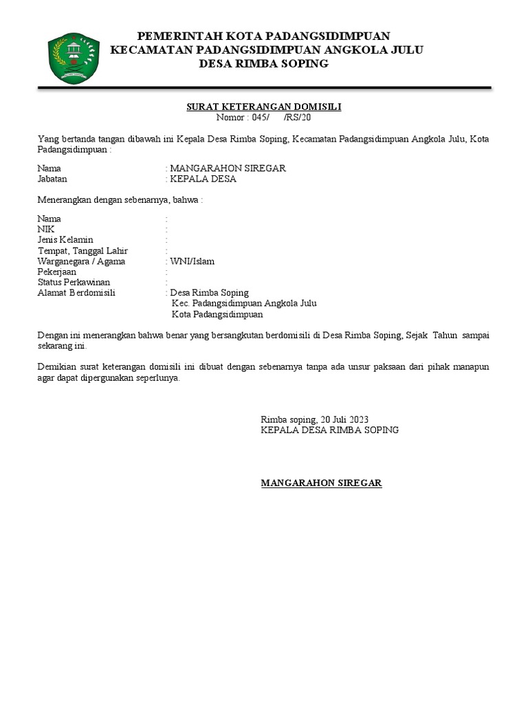 Format Surat Domisili | PDF
