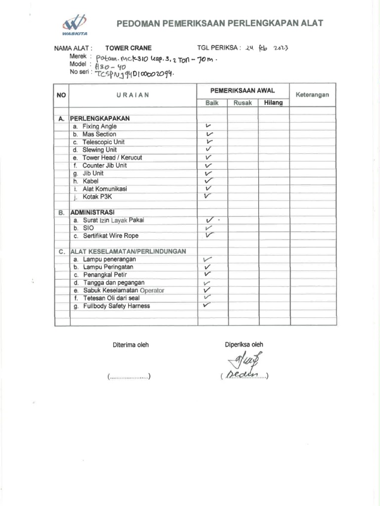 Checklist Alat | PDF