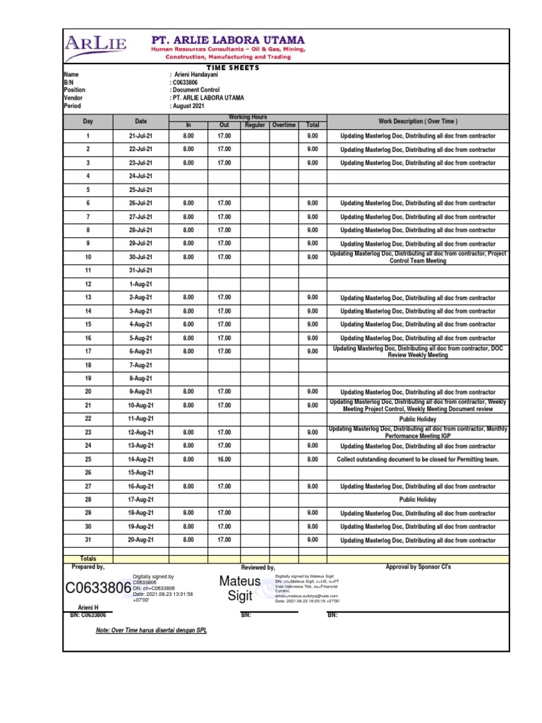 Contoh Pengisian timesheet | PDF