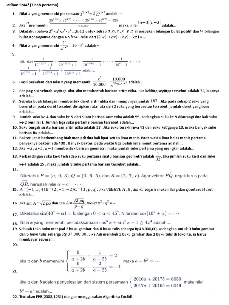 Latihan SMA (7 Bab Pertama) | PDF