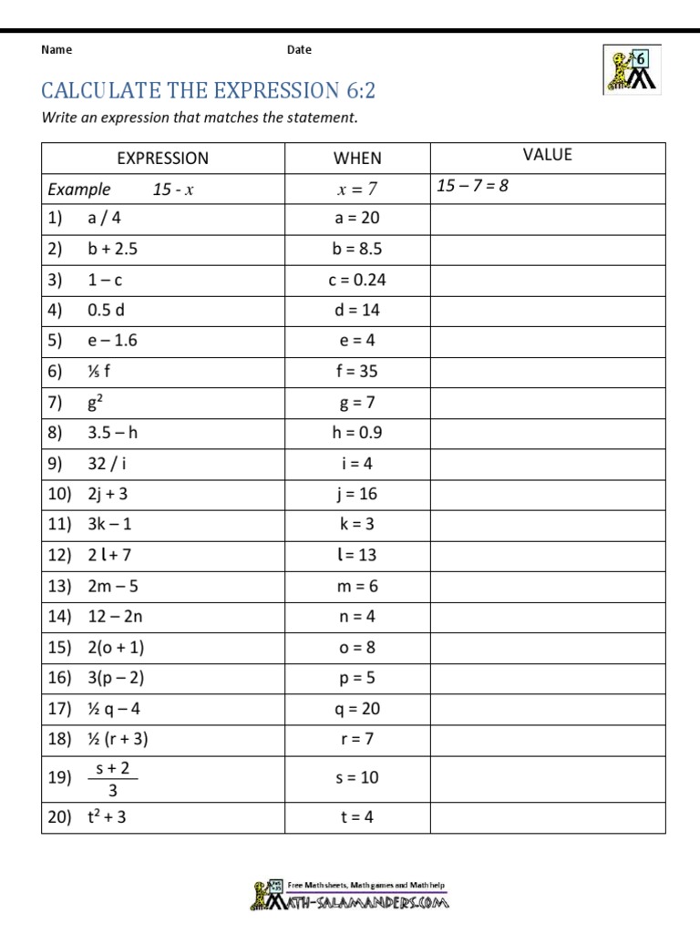 6th Grade Calculate The Expression 2 | PDF | Teaching Methods & Materials