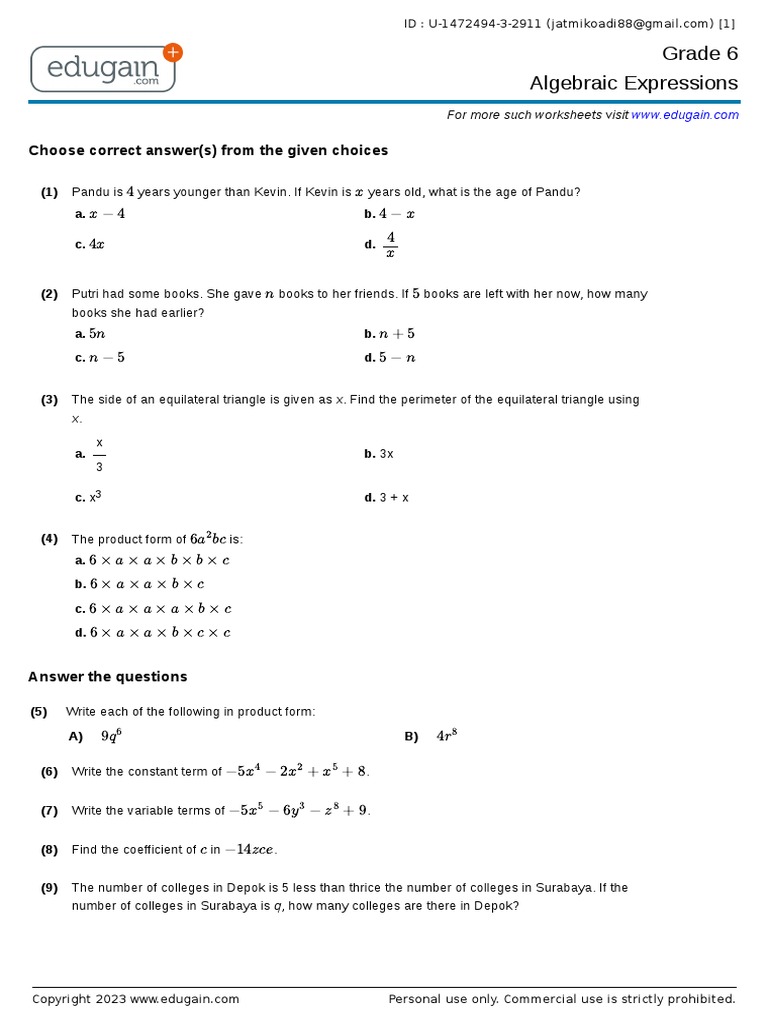 Algebric Expression 6 | PDF | Mathematical Analysis | Mathematical Objects
