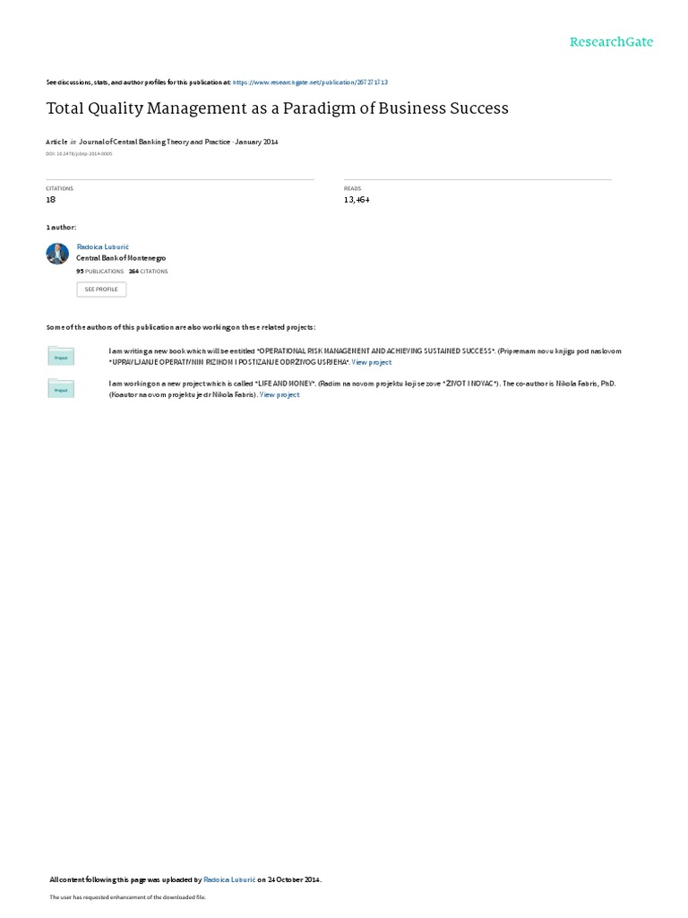 Total Quality Management As A Paradigm of Business Success | PDF ...